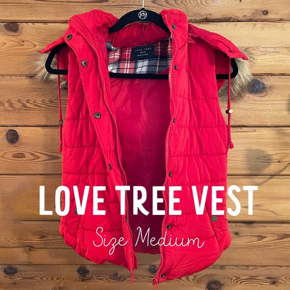Love Tree | Jackets & Coats | Medium Love Tree Red Puffy Vest Jacket ...